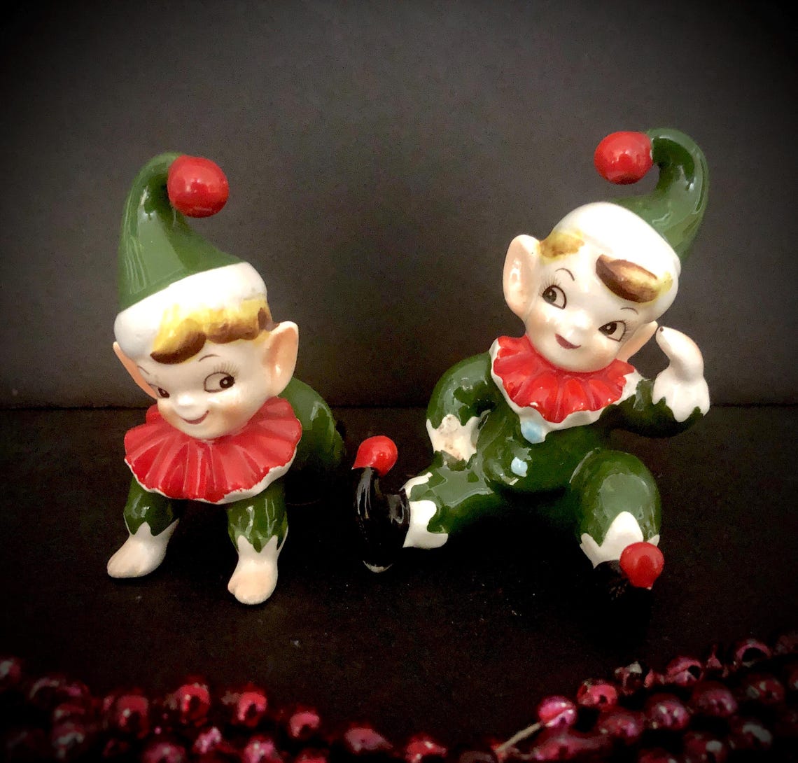 Norcrest Vintage Christmas Elves Pixies Elf Pixie MCM Midcentury Candy ...