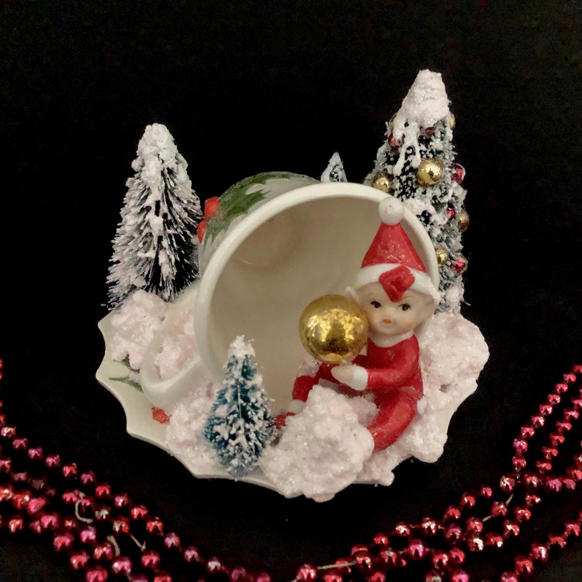 Lefton Santa Pixie Vintage Christmas Vignette in a Teacup - Etsy
