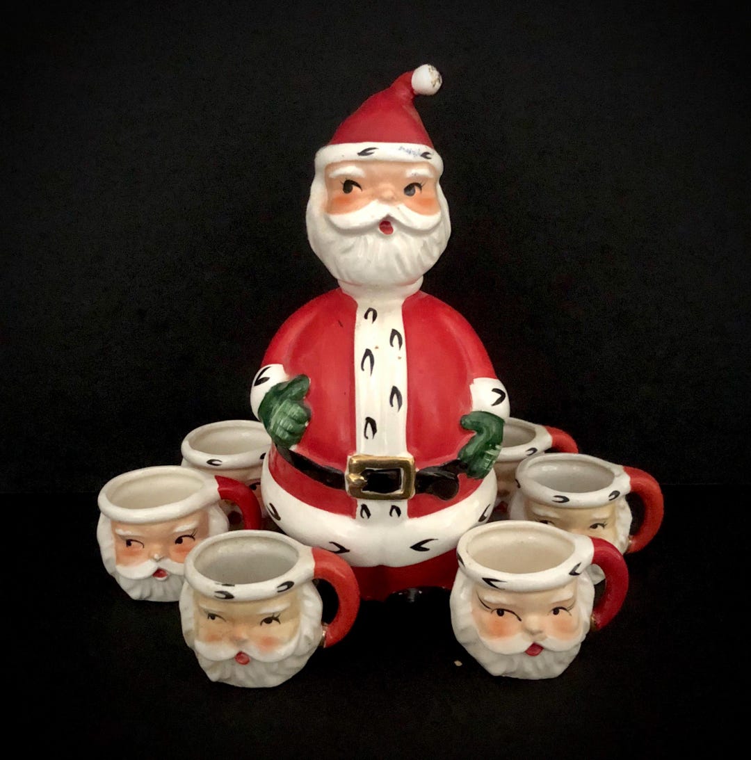 Lefton Vintage Christmas Santa Decanter and Shot Glasses Miniature ...