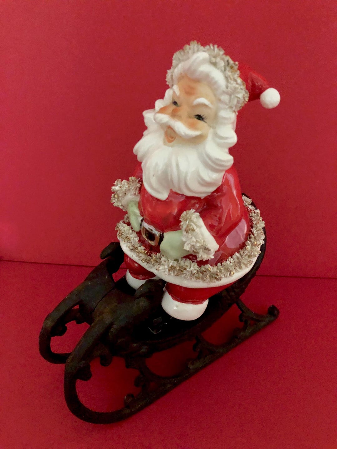 Lefton Vintage Christmas Santa and Cast Iron Sleigh MCM Midcentury - Etsy