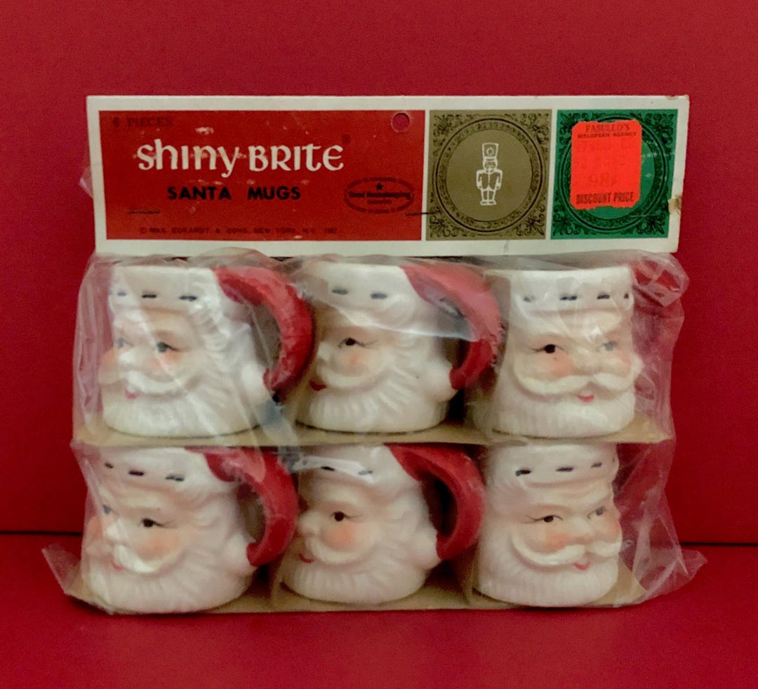Shiny Brite Christmas Ermine Santa Miniature Mugs Shot Glasses in ...