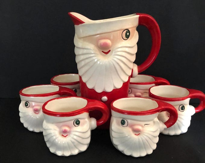 Holt Howard Vintage Christmas Merry Whiskers Santa Pitcher and Mug Set ...