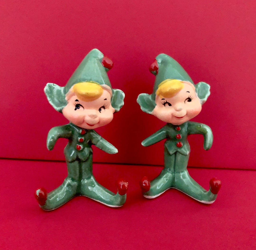 Holt Howard Vintage Christmas Holly Elf Pixie Card Holders MCM ...