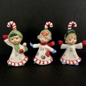 Lefton Vintage Christmas Candycane Kids With Mittens MCM Midcentury ...