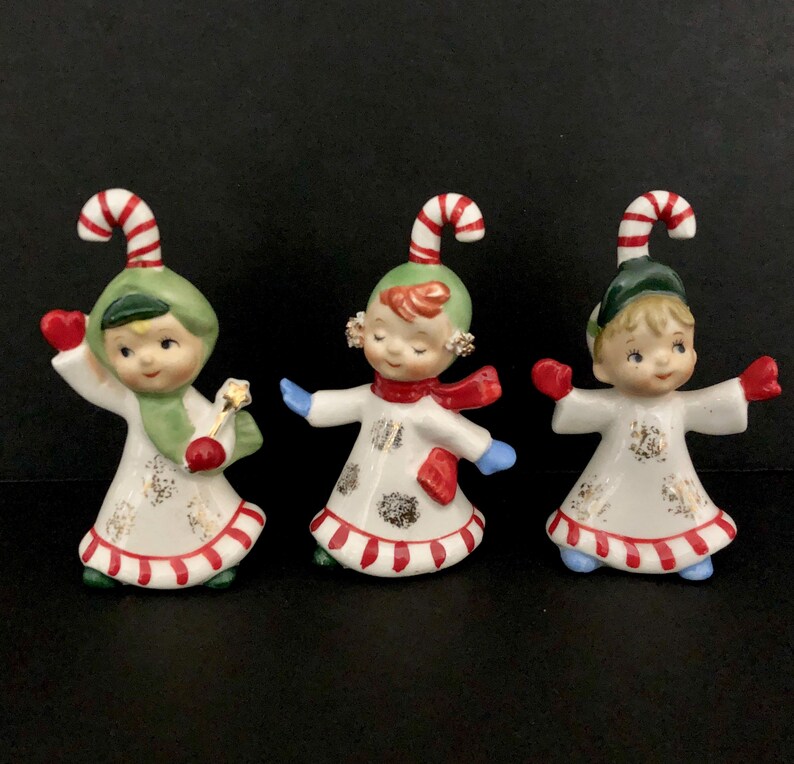 Lefton Vintage Christmas Candycane Kids With Mittens MCM Midcentury ...
