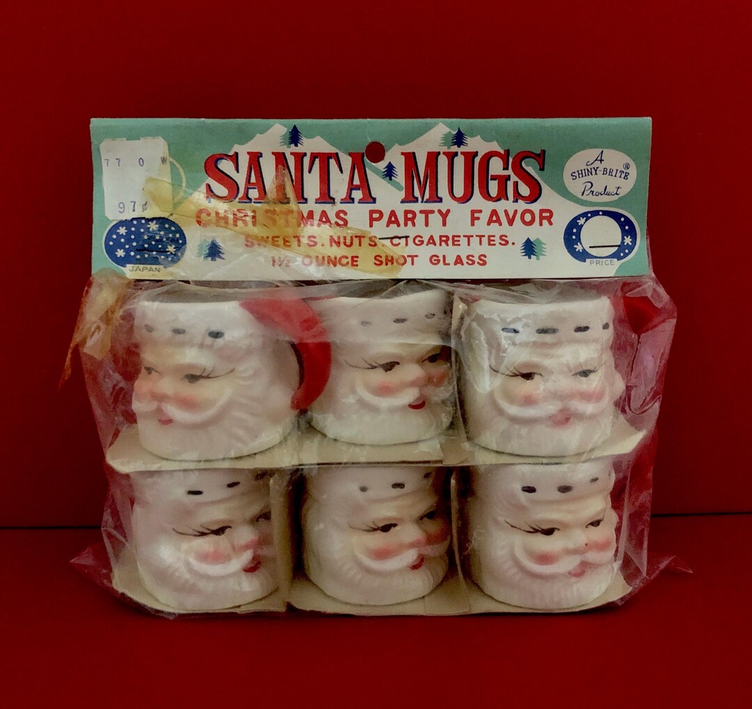 Shiny Brite Christmas Ermine Santa Miniature Mugs Shot Glasses in ...