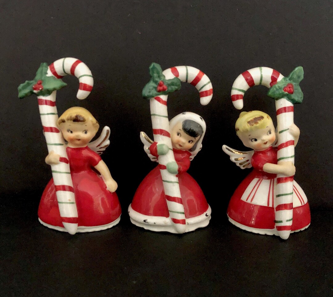 Napco Vintage Christmas Candycane Triplets Angel Bells MCM Midcentury ...