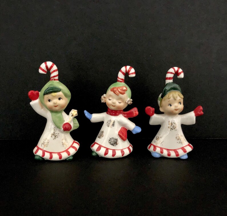 Lefton Vintage Christmas Candycane Kids With Mittens MCM Midcentury ...