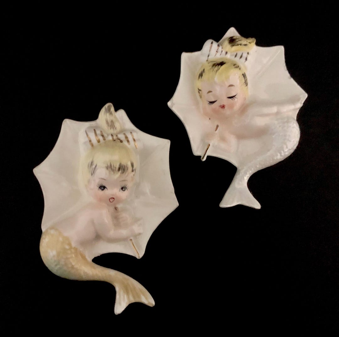 Vintage Mermaid Wall Plaques With Umbrellas MCM Midcentury Plaque - Etsy