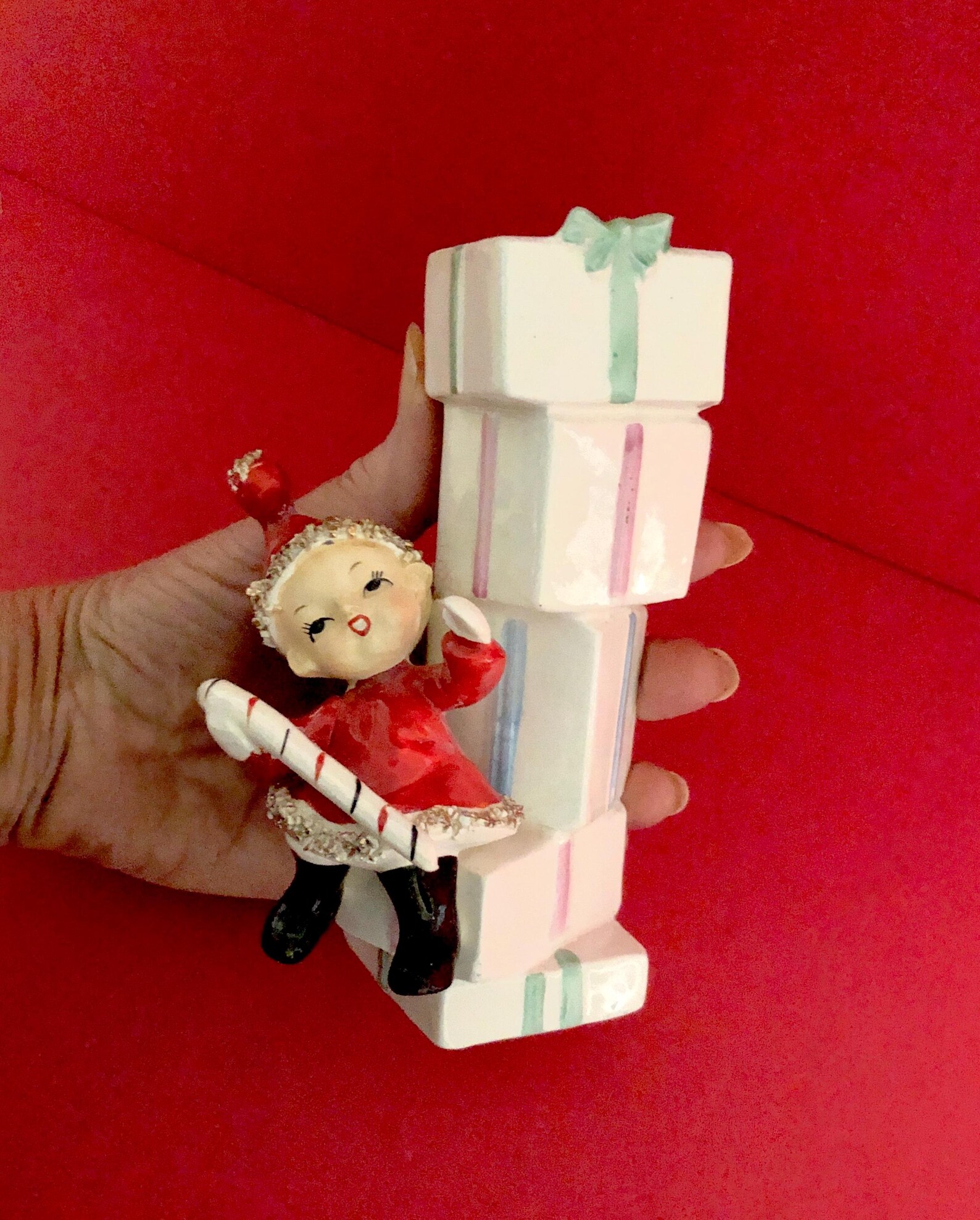 Vintage Christmas Santa Girl With Candycane Bud Vase MCM Midcentury - Etsy