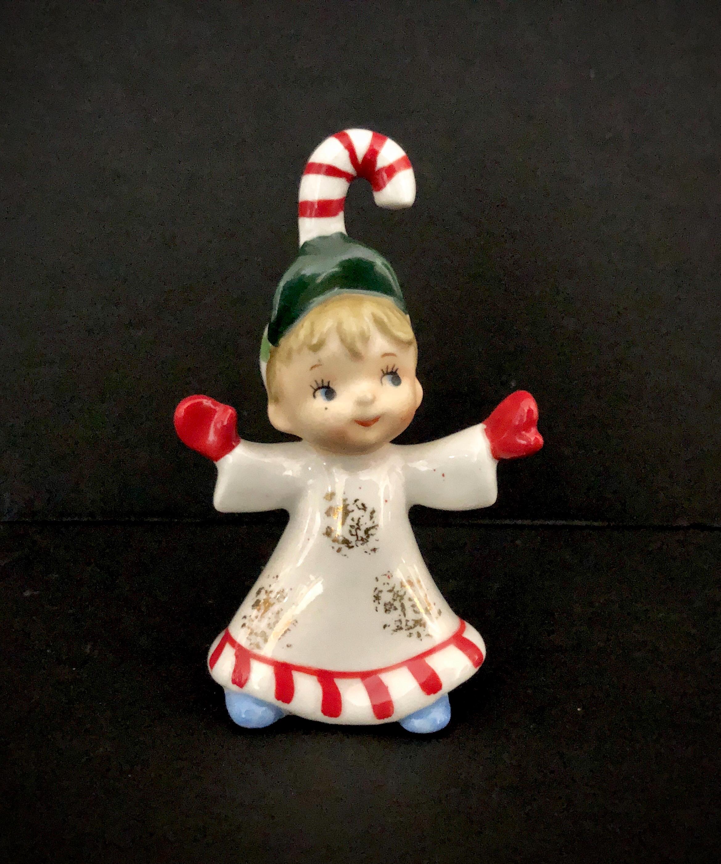 Lefton Vintage Christmas Candycane Kids With Mittens MCM Midcentury ...