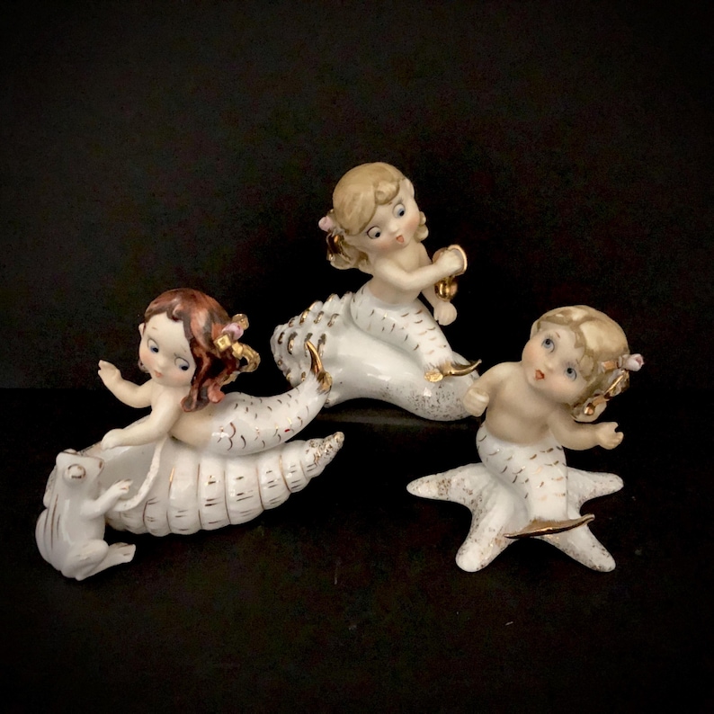 Older Lefton Vintage Mermaids on Shells MCM Midcentury - Etsy