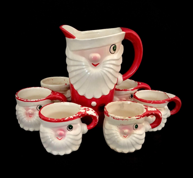 Holt Howard Vintage Christmas Merry Whiskers Santa Pitcher and Mug Set ...