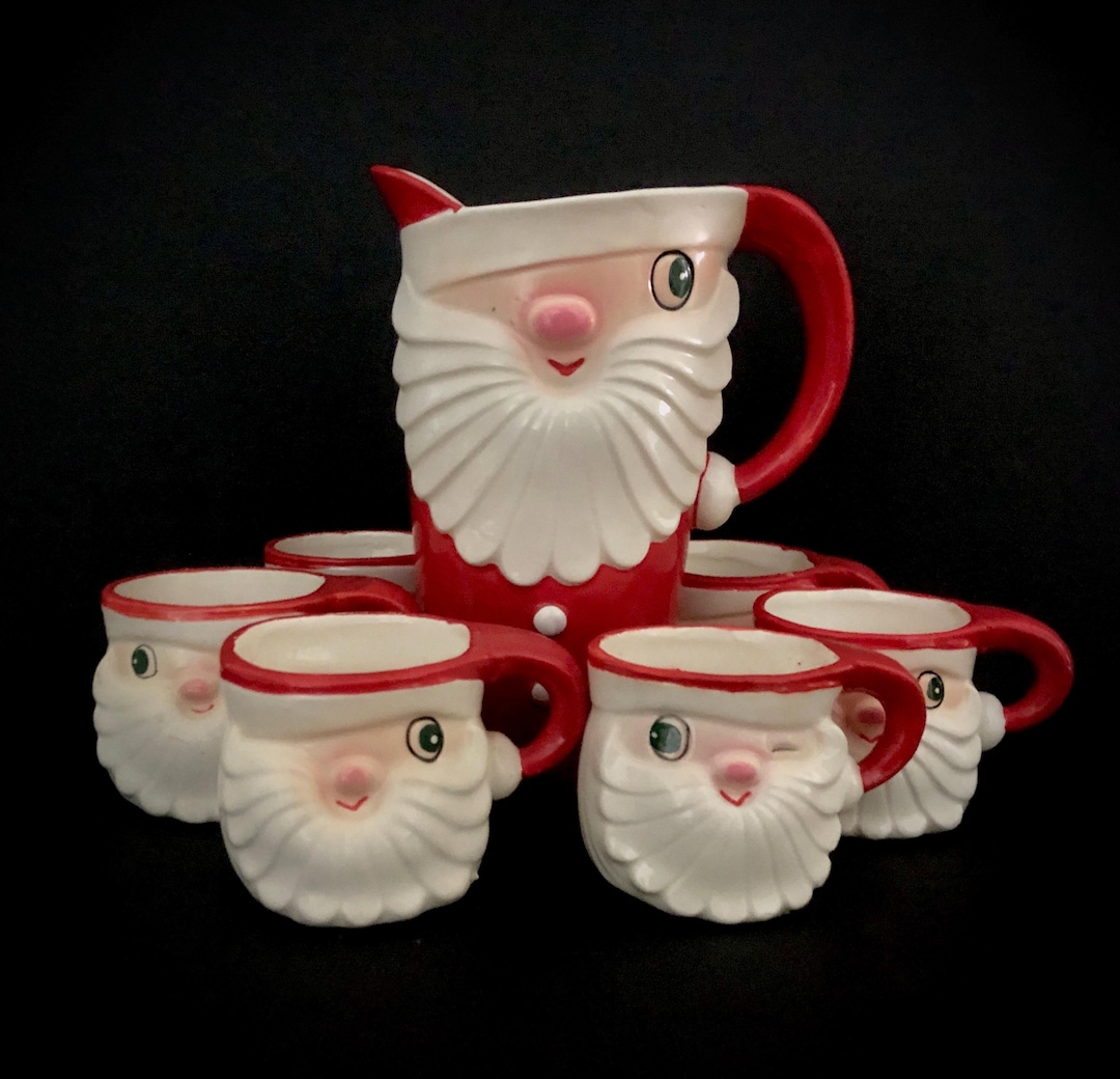 Holt Howard Vintage Christmas Merry Whiskers Santa Pitcher and Mug Set ...