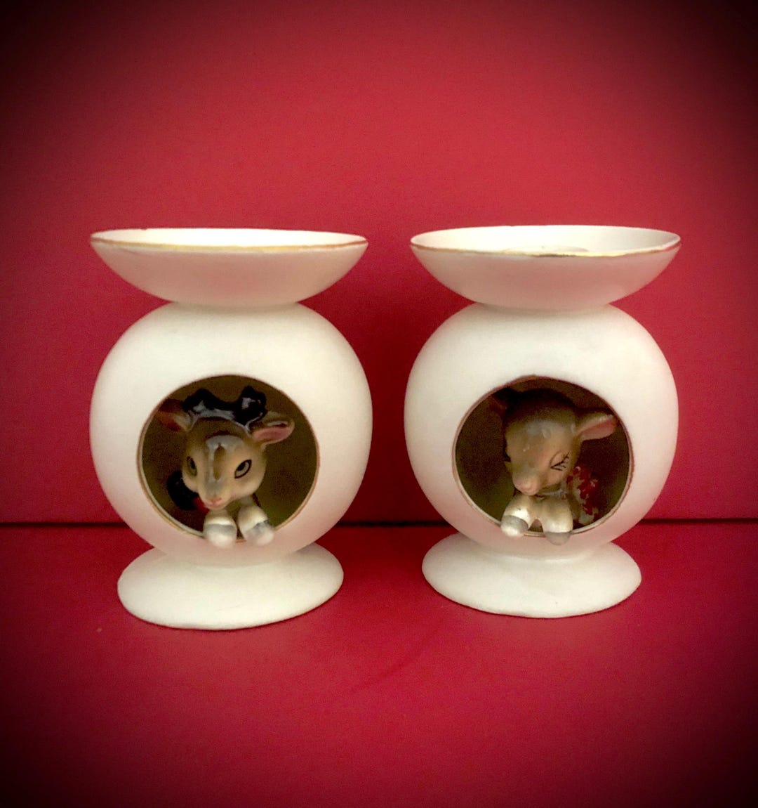 Holt Howard 1961 Vintage Christmas Reindeer Peek a Boo Candleholders ...