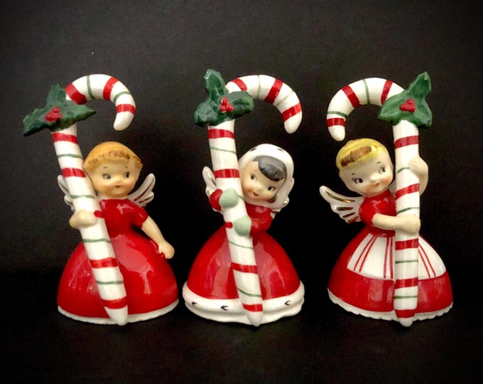 Napco Vintage Christmas Candycane Triplets Angel Bells MCM Midcentury ...