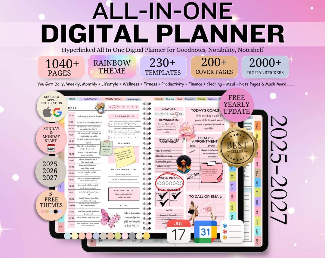 All-in-one Digital Planner 2025 2026 2027, Goodnotes Planner, Rainbow ...