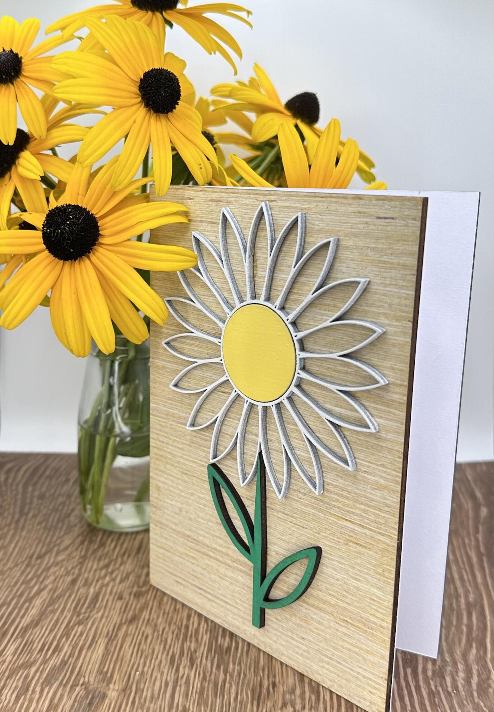 3d Solid Wood Daisy Card - Etsy