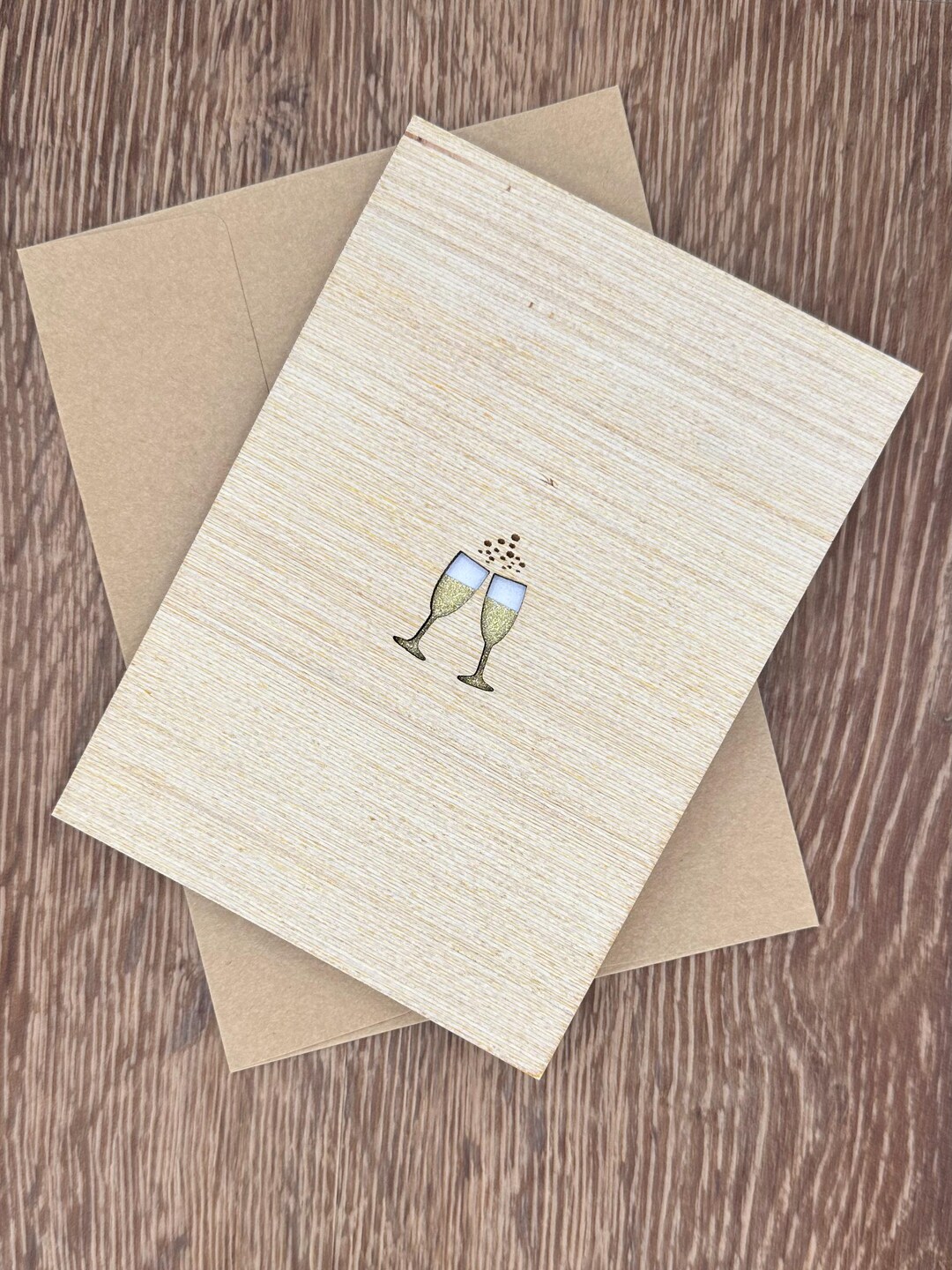 Champagne Card, Cheers Card, Custom Wood Card, Wood Wedding Card ...