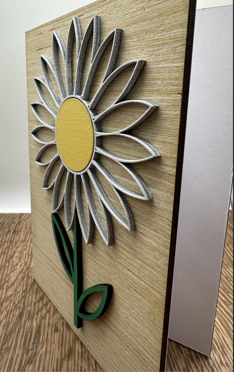 3d Solid Wood Daisy Card - Etsy