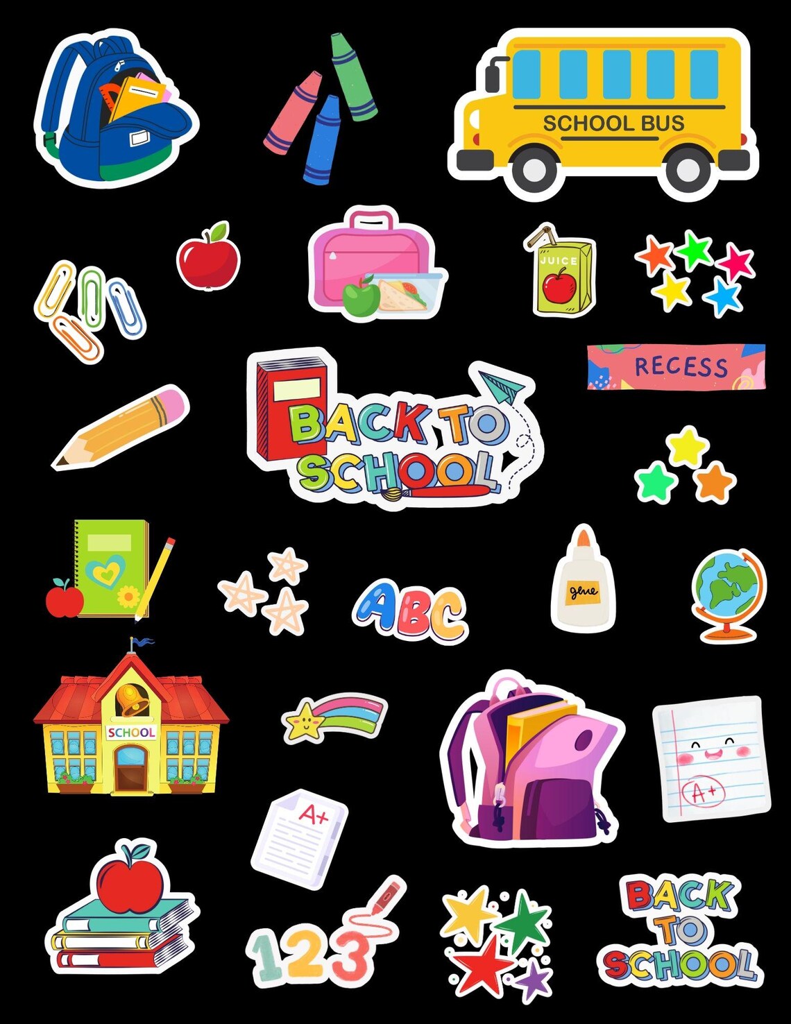Back to School Printable Stickers, School Sticker Sheet, School PNG ...