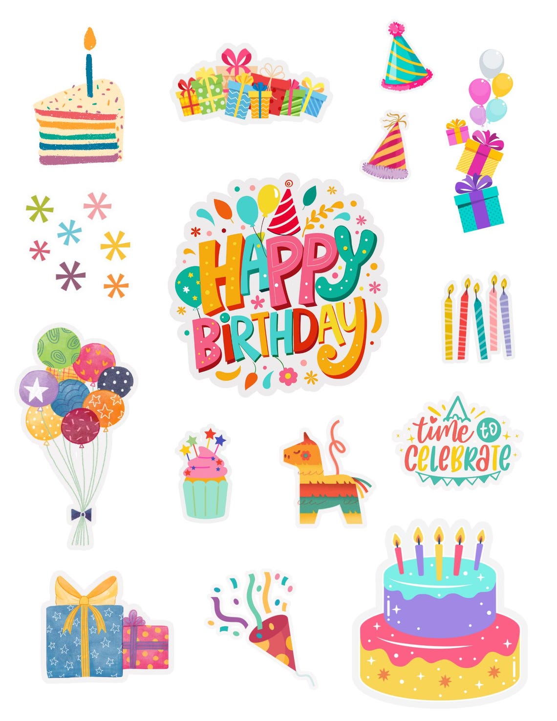 Birthday Printable Stickers PNG Printable - Etsy