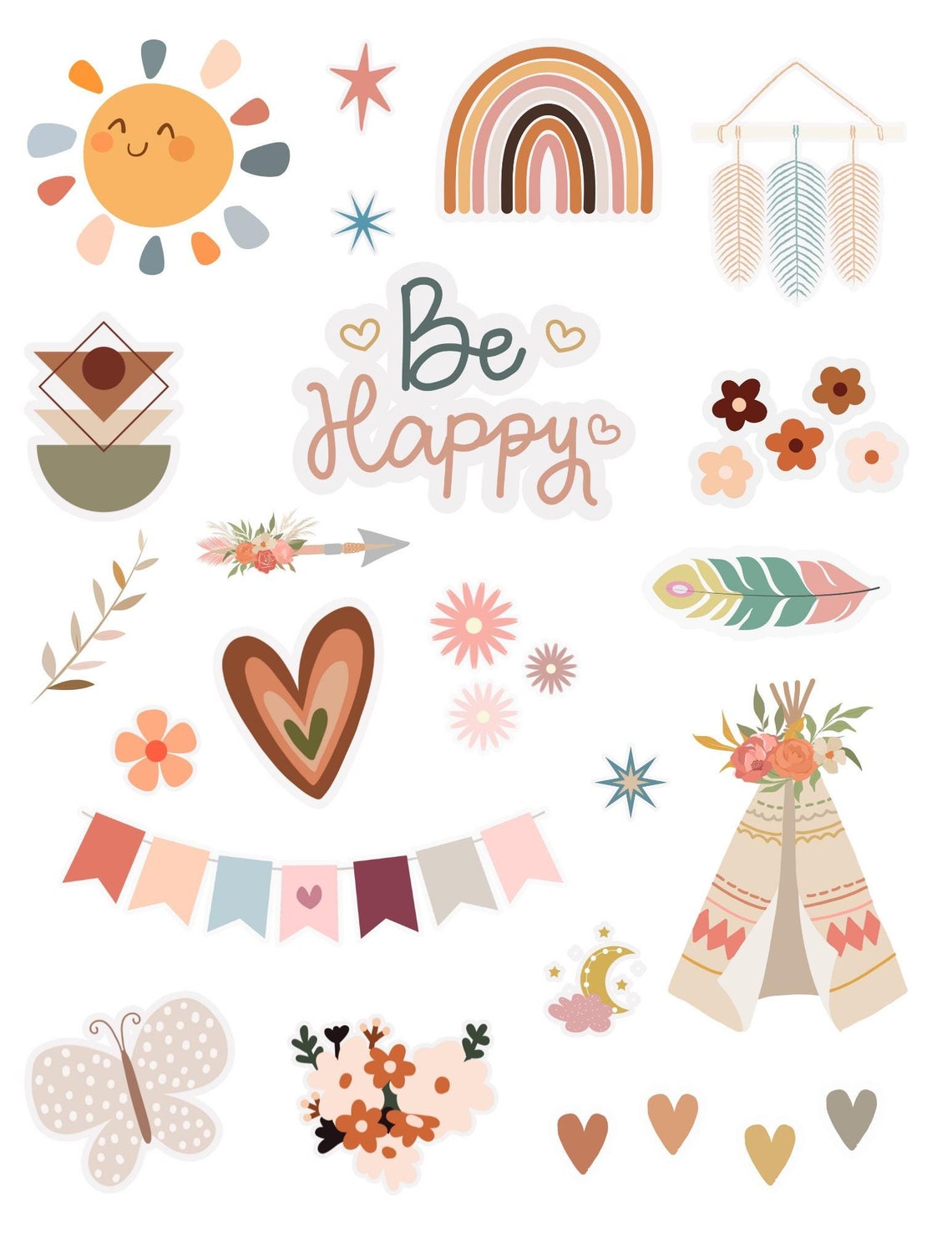 BOHO Printable Stickers - Etsy
