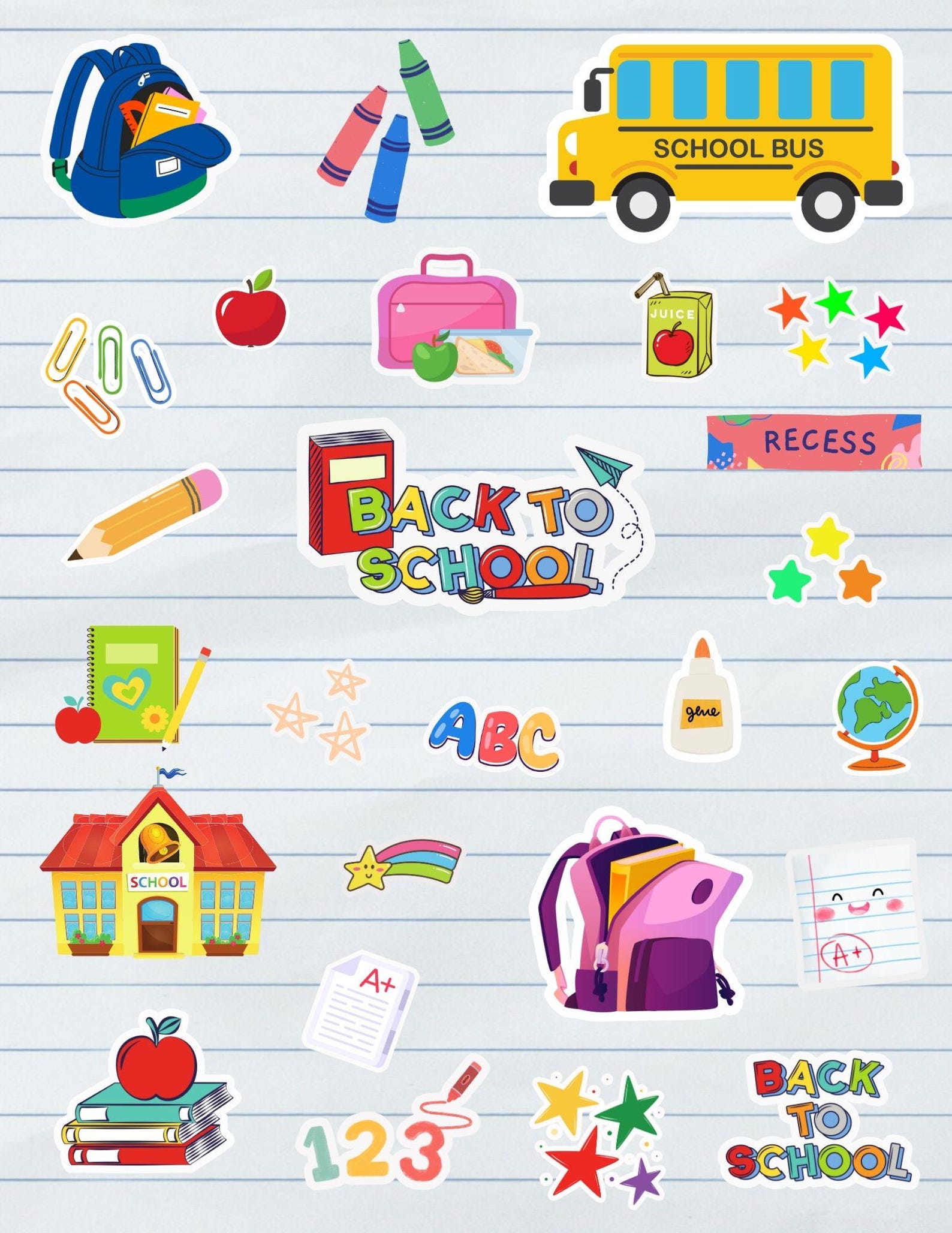 Back to School Printable Stickers, School Sticker Sheet, School PNG ...