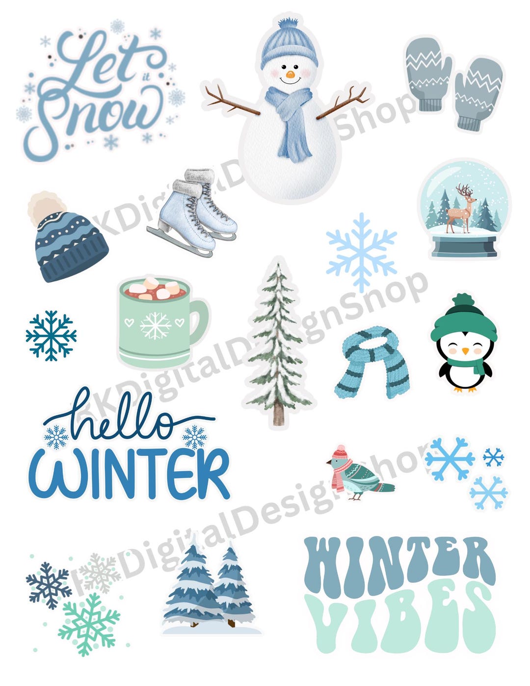 Winter Snowy Day PNG Printable Stickers - Etsy