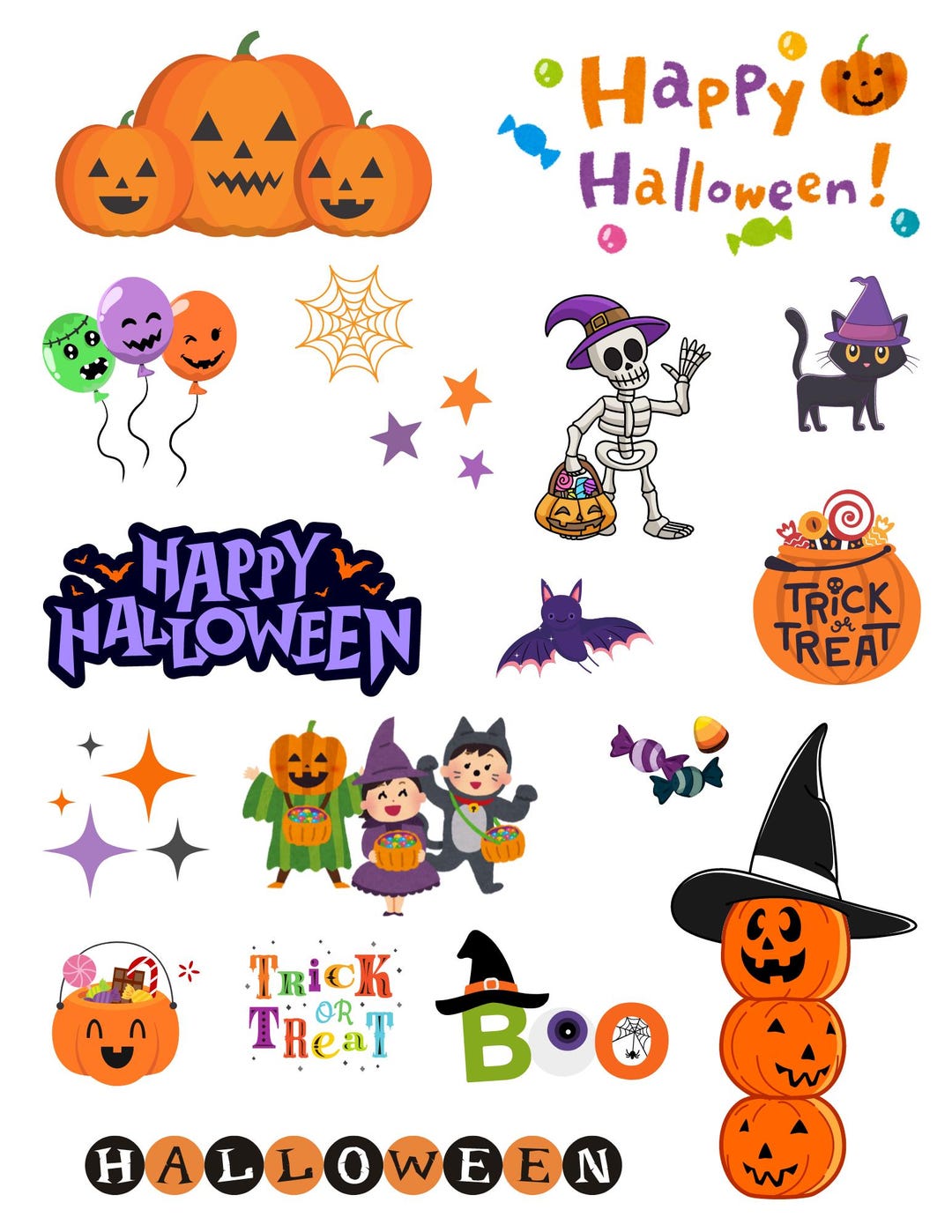 Cute Halloween Printable Stickers, SVG PNG Digital Stickers, Scrapbook ...
