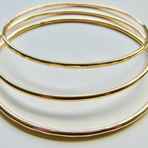 14K Gold Filled Bangle Bracelet Set of 3 2mm Thick Yellow - Etsy