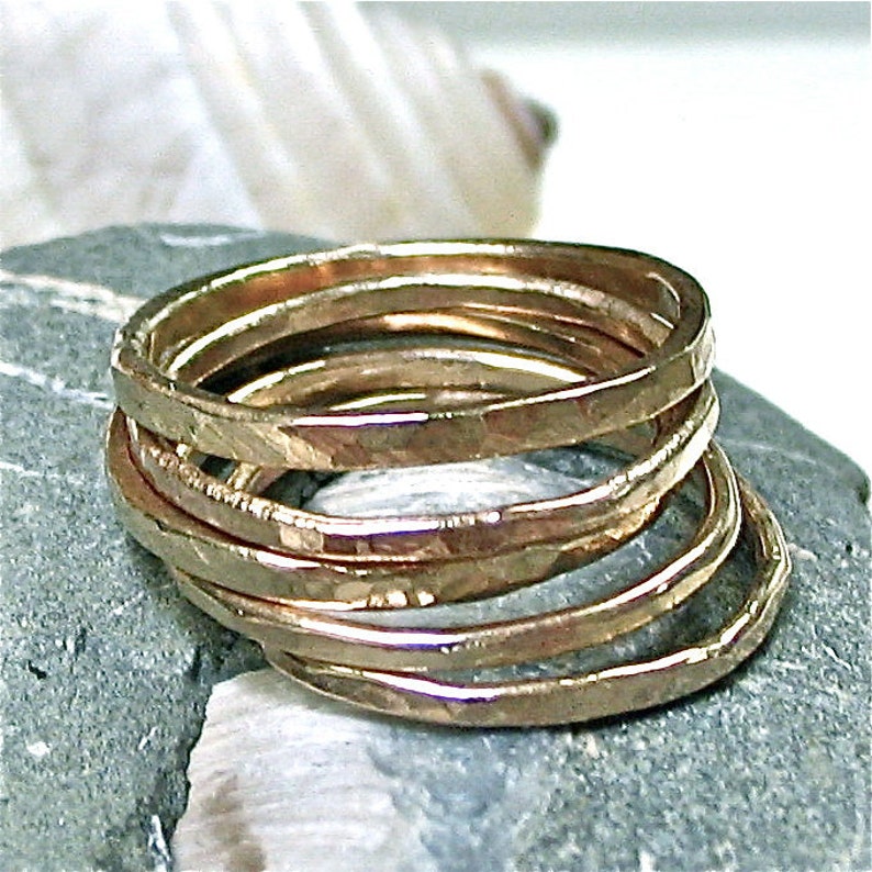 14K Gold Filled Stack Rings Three Gfrings Hammered Gold - Etsy