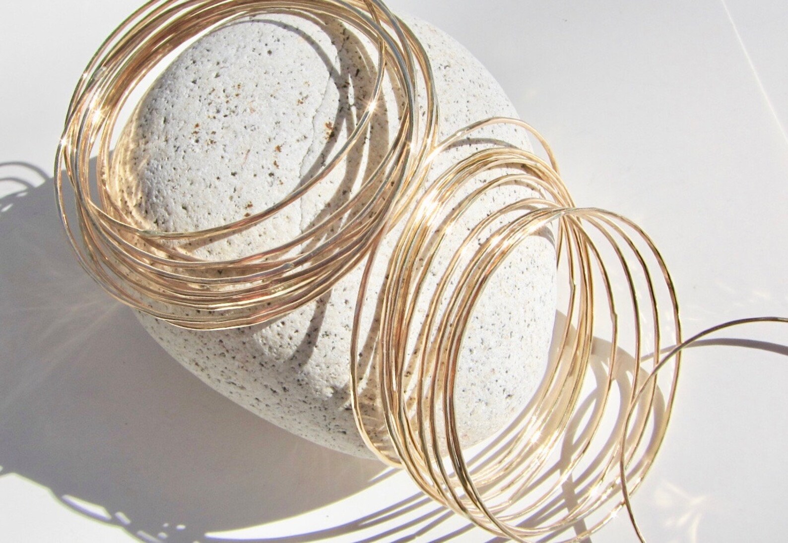 14K Gold Filled Bangles Hammered 16 Gauge Set of Ten | Etsy