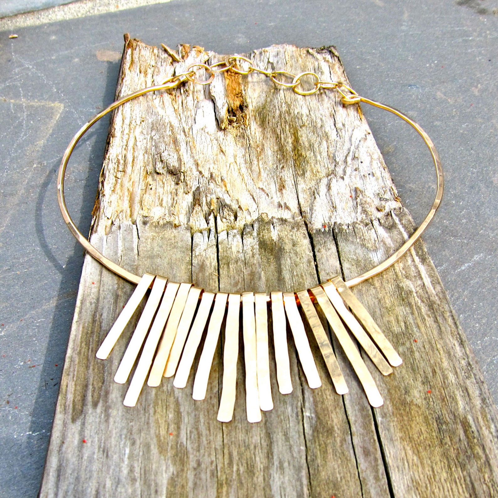 14K Gold Filled Neck Ring Hammered Feather Spine Focal Piece - Etsy