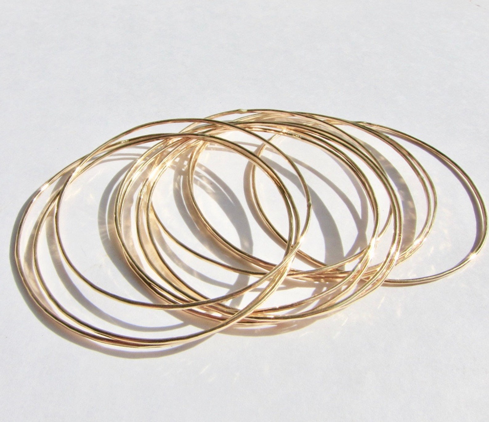 14K Gold Filled Bangles Hammered 16 Gauge Set of Ten | Etsy
