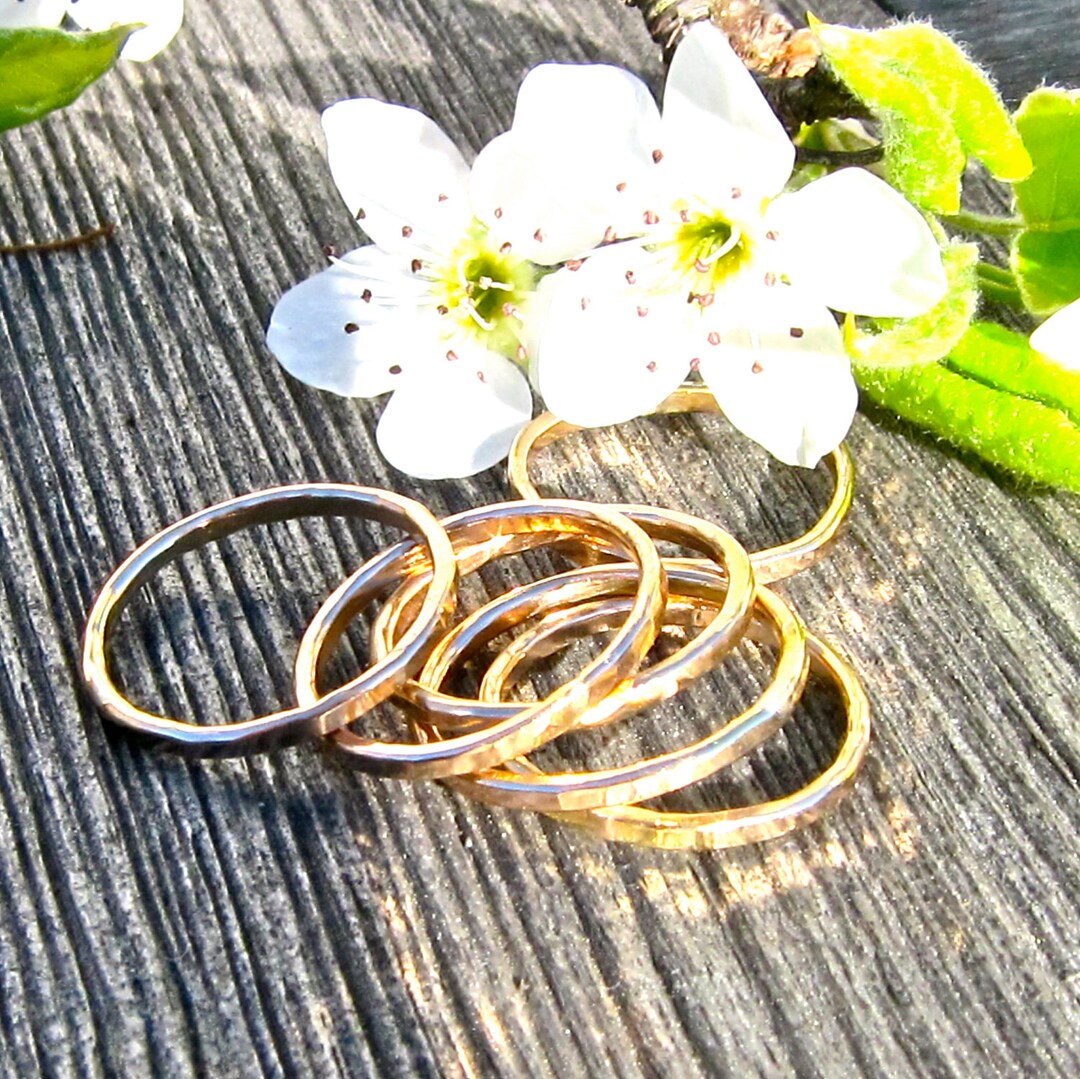 14K Gold Filled Stack Rings, Three Gfrings, Hammered Gold Rings, Gold ...