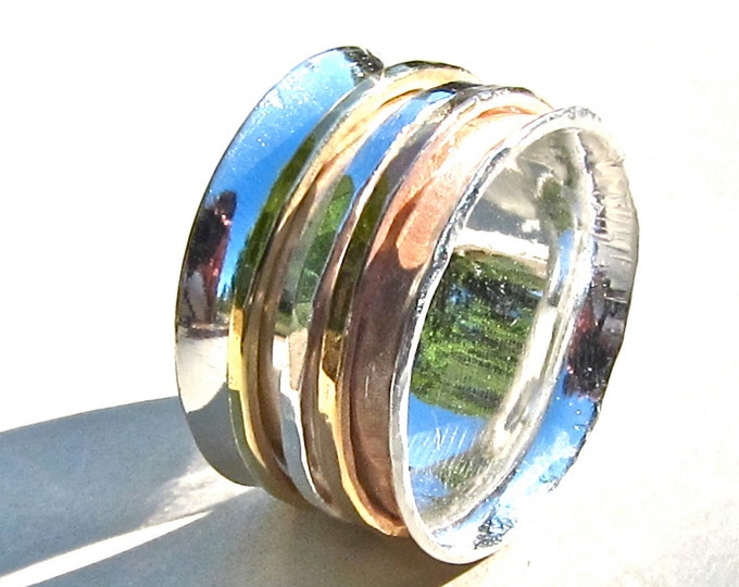 Tri-color Spinner Ring, Silver, Yellow and Rose Goldfill, Made to Order ...