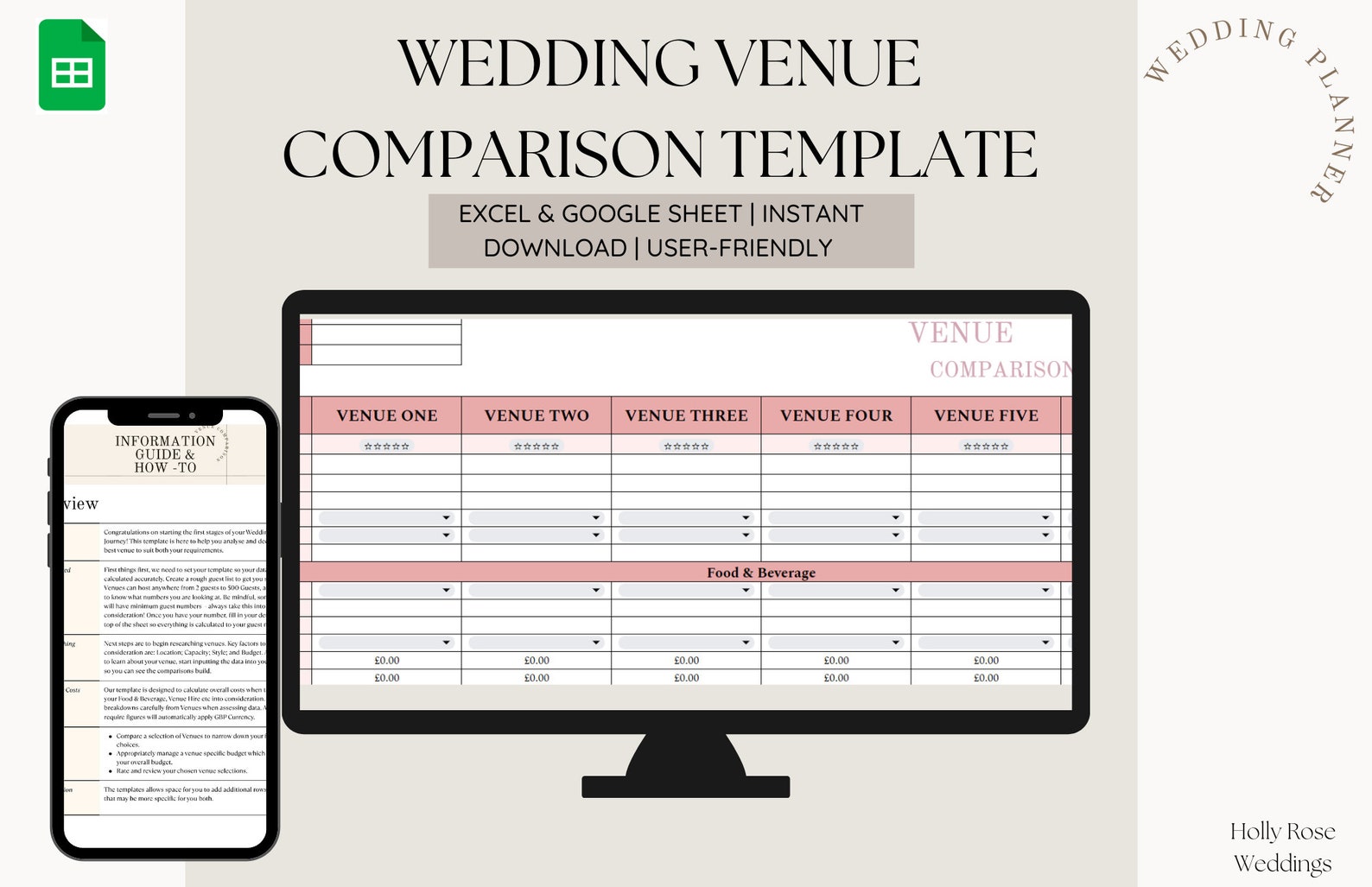 Wedding Venue Comparison Template | Venue Planner for Wedding | Wedding ...