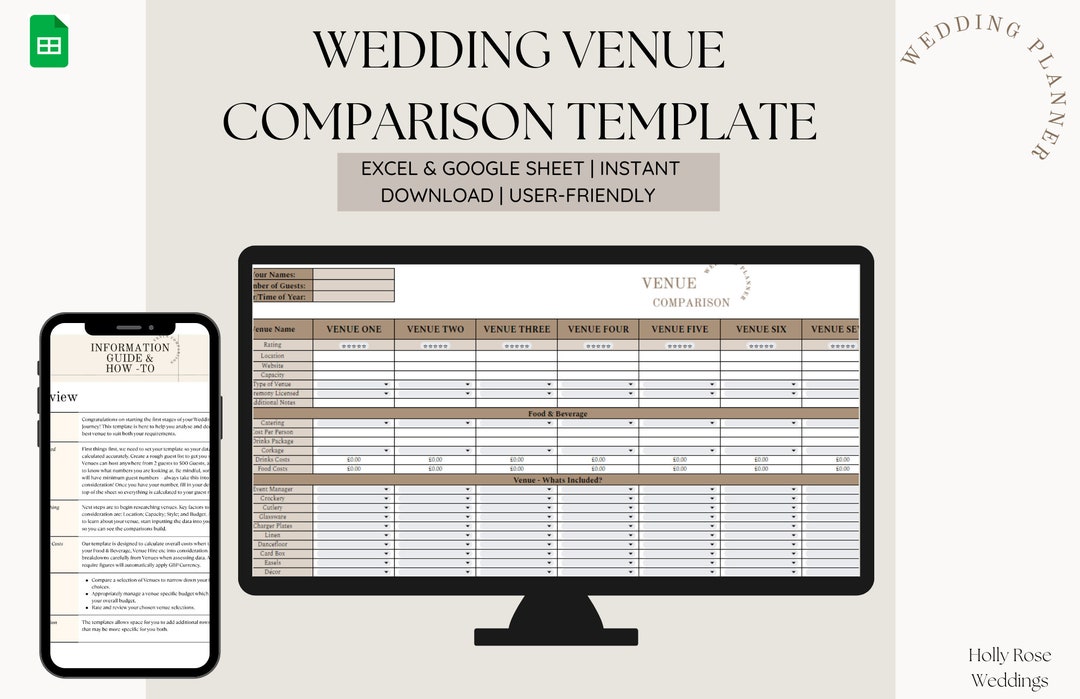 Wedding Venue Comparison Template | Venue Planner for Wedding | Wedding ...