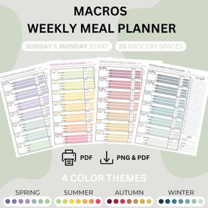 Macros Weekly Meal Planner Macros Tracker Weekly Calories Log Gym Meal Plan Grocery List Week ...