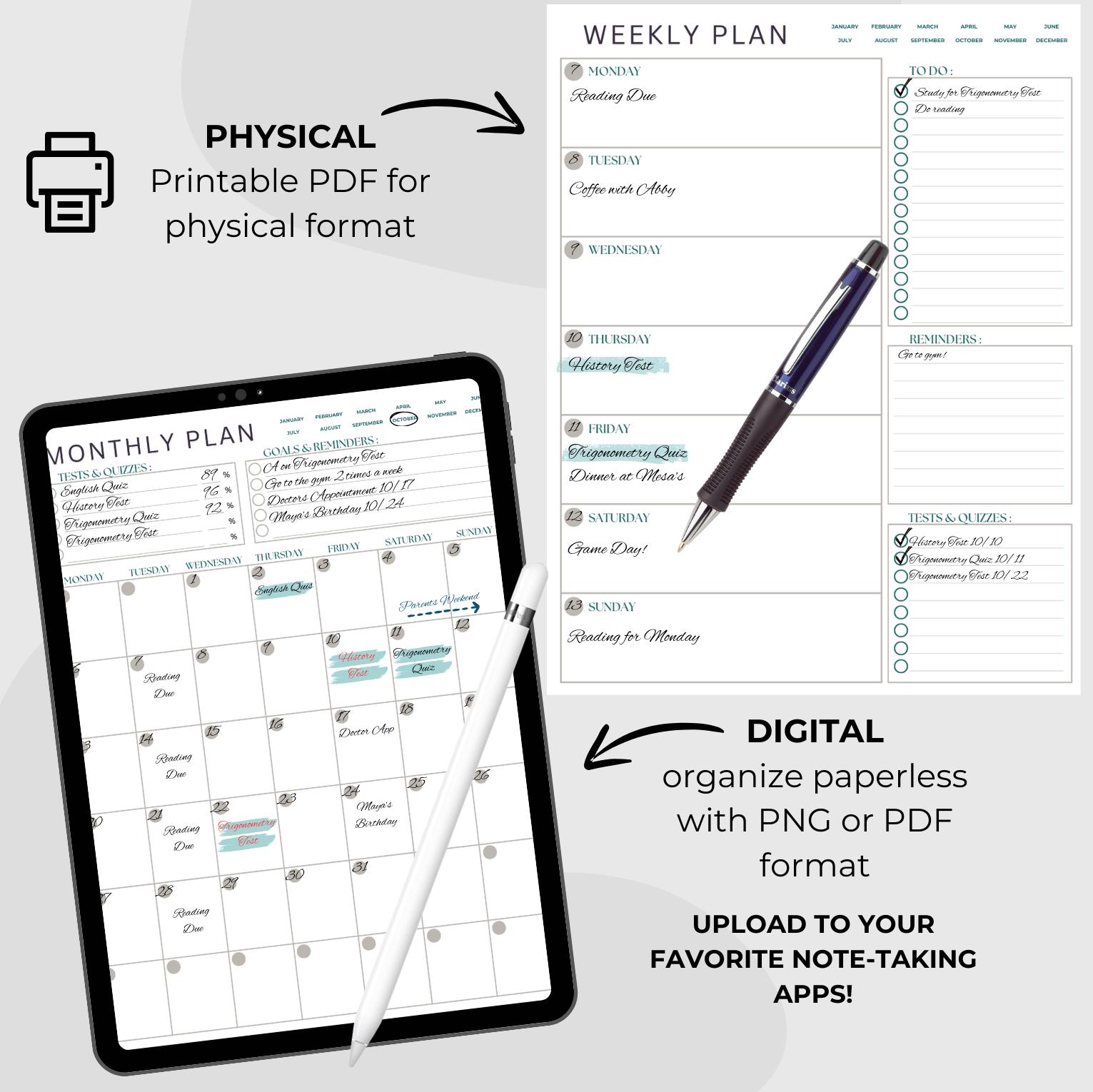 Student Planner Monthly College Organizer Weekly Student Planner Page ...
