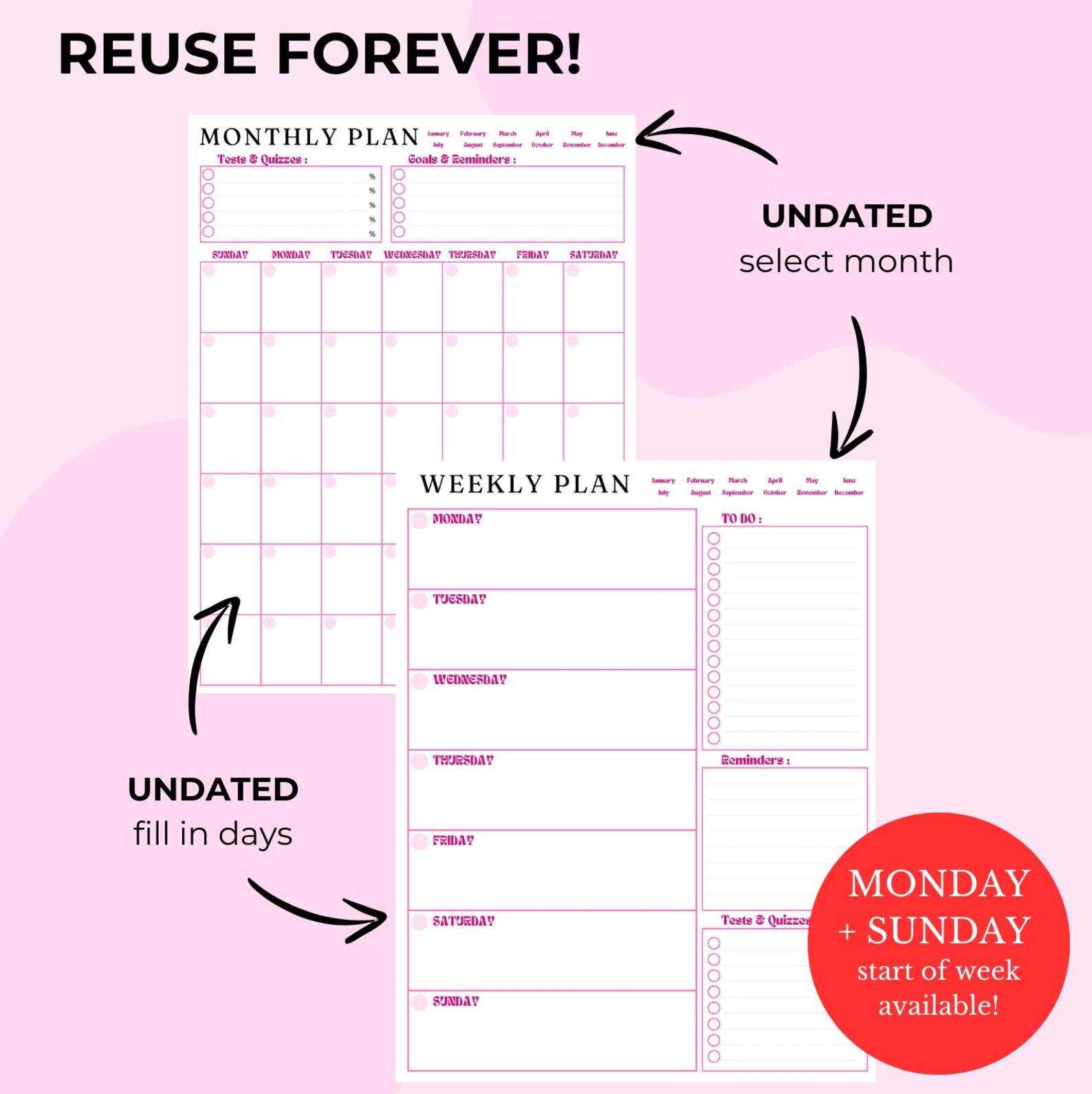 Student Planner Monthly College Organizer Weekly Student Calendar, Back ...