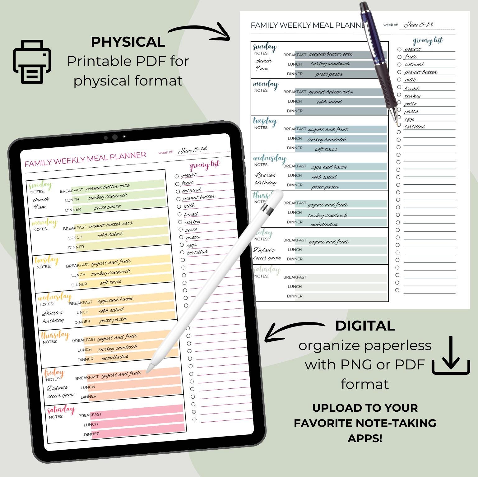 Family Weekly Meal Planner Family Grocery List Weekly Family Menu ...