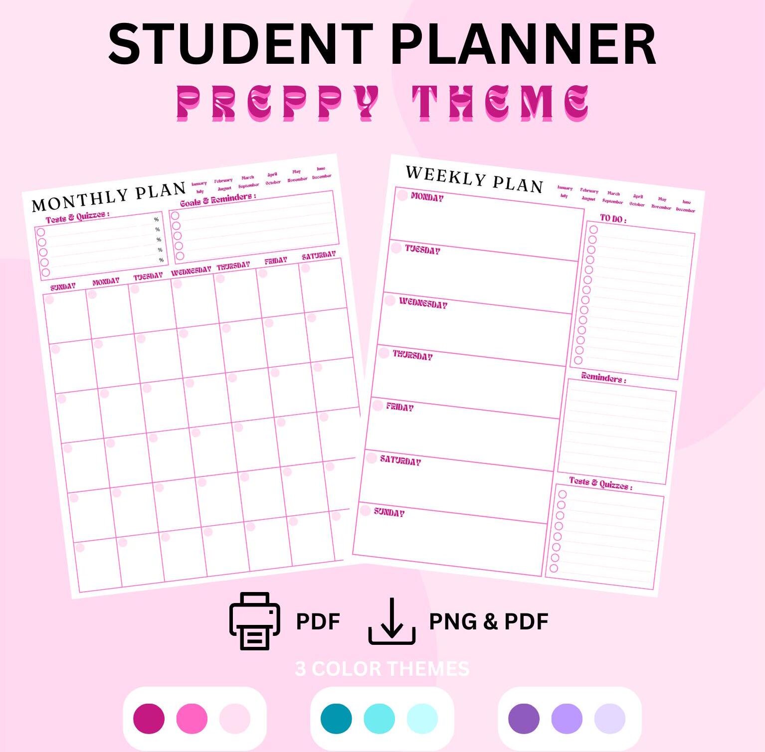 Student Planner Monthly College Organizer Weekly Student Calendar, Back ...
