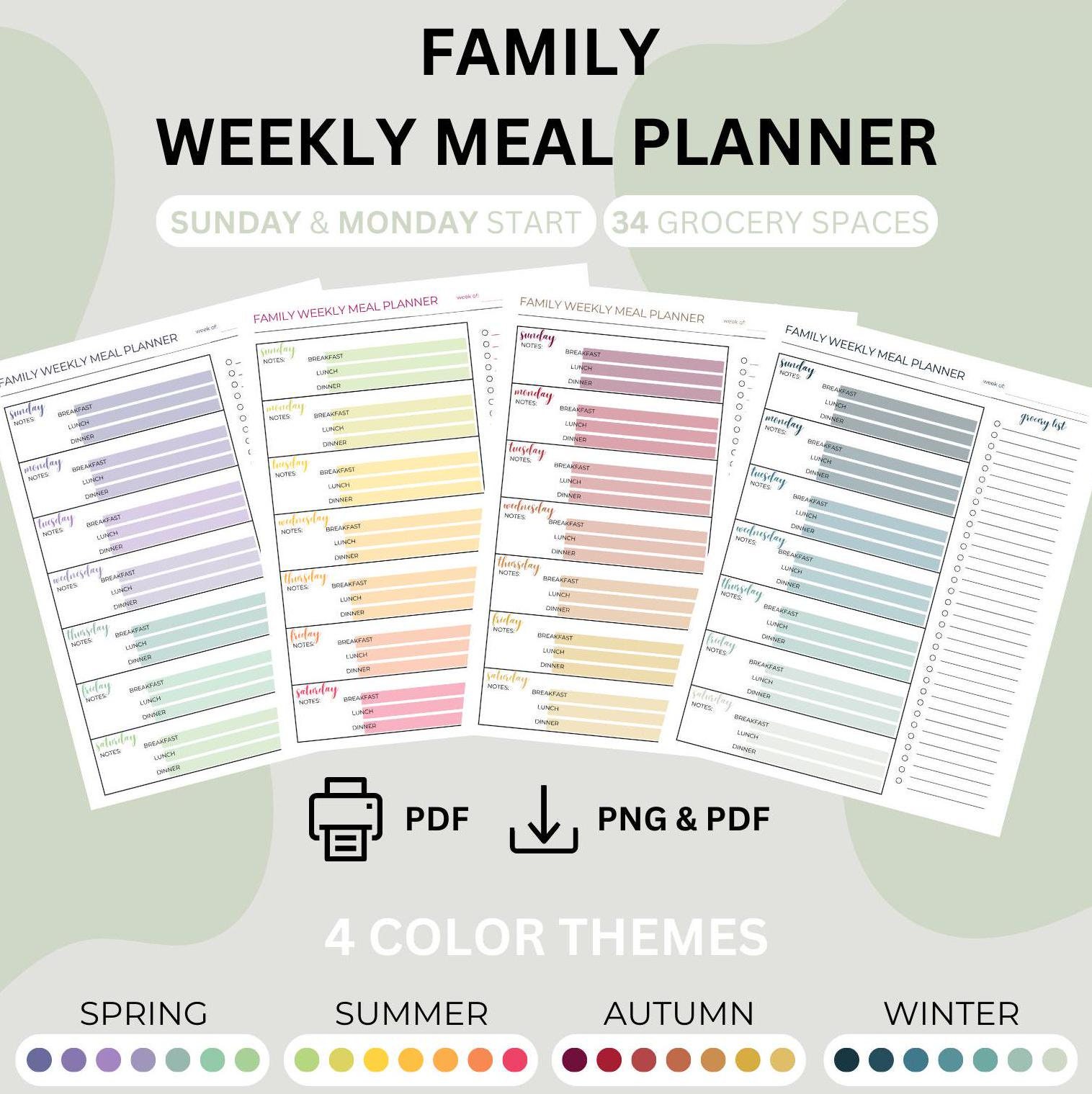 Family Weekly Meal Planner Family Grocery List Weekly Family Menu ...