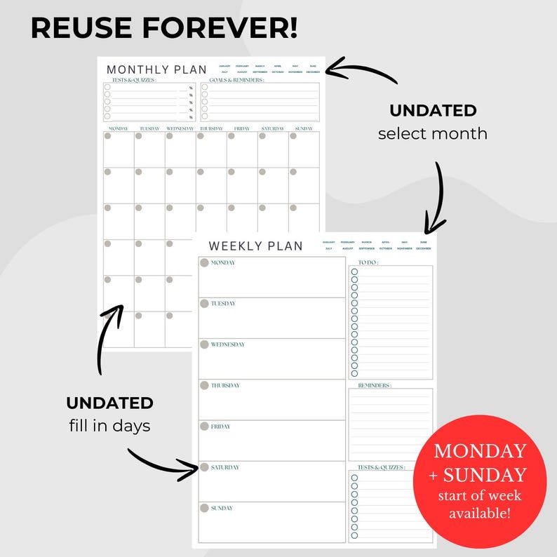 Student Planner Monthly College Organizer Weekly Student Planner Page ...