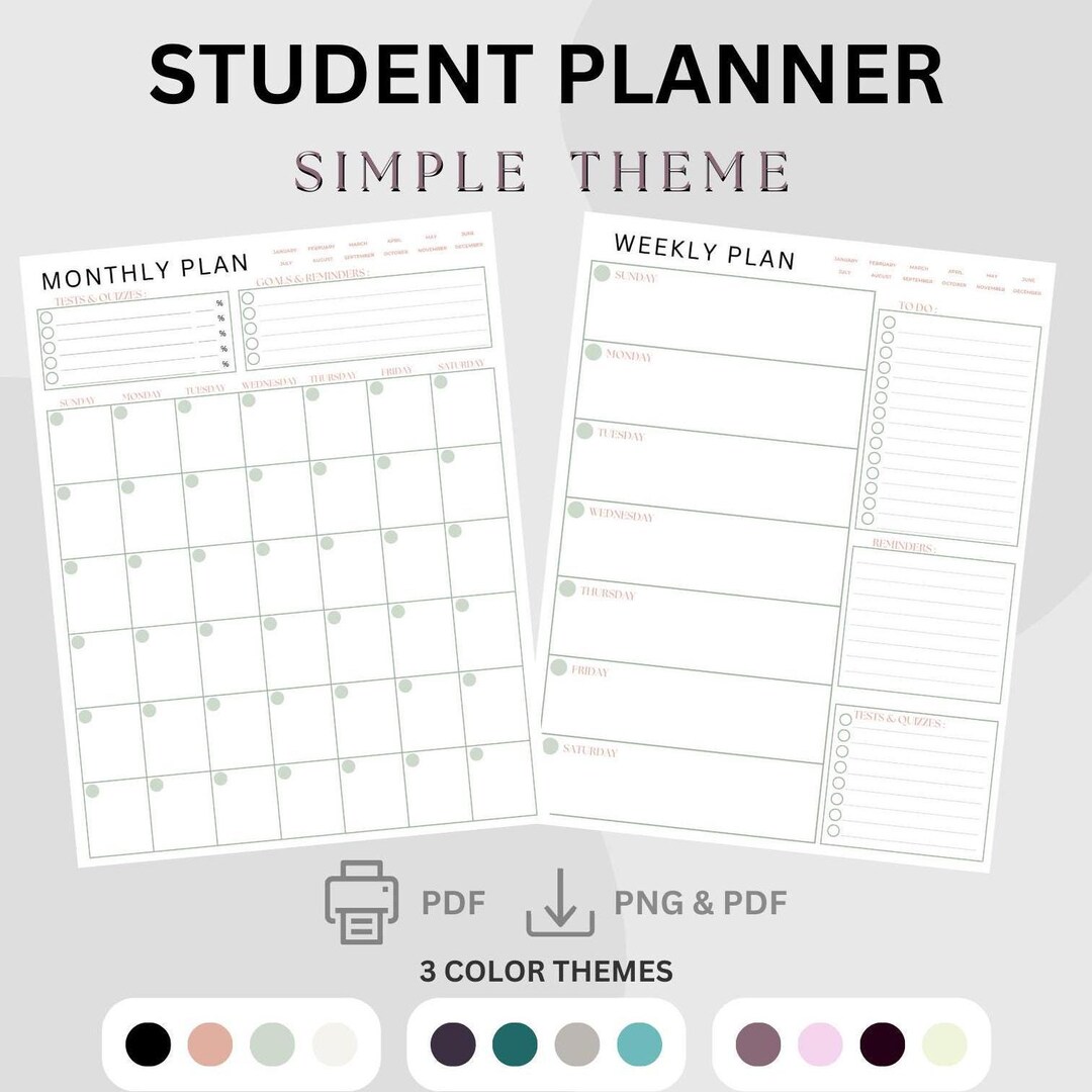 Student Planner Monthly College Organizer Weekly Student Planner Page ...