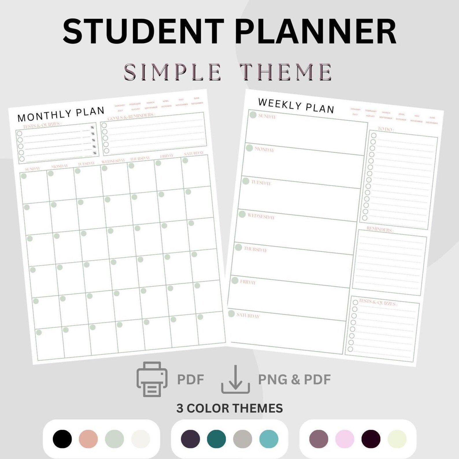 Student Planner Monthly College Organizer Weekly Student Planner Page ...