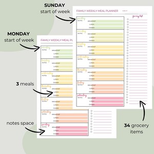 Family Weekly Meal Planner Family Grocery List Weekly Family Menu ...