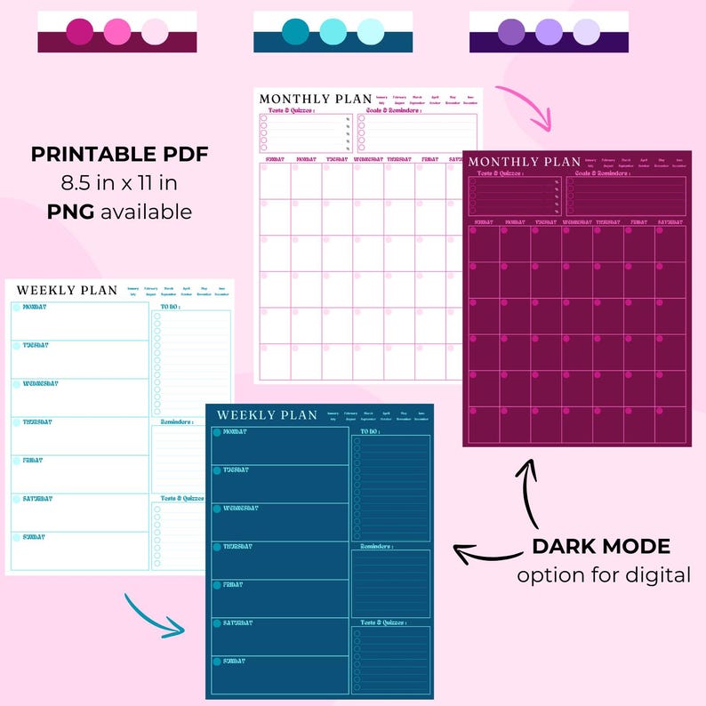 Student Planner Monthly College Organizer Weekly Student Calendar, Back ...